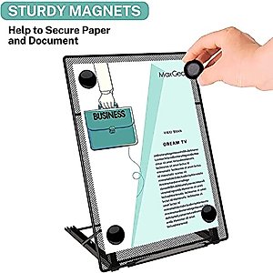 MaxGear Desktop Document Holder for Typing, Paper Holder Stand for Desk with 4 Magnetic Buckles, Metal Mesh Letter Copy Holder for Monitor Computer Reading with 6 Adjustable Positions, Black