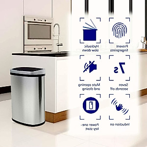 13 Gallon 50 Liter Garbage Can Automatic Kitchen smart motion sensor Trash Motion Sensor Automatic Closure & Opening Touchless Garbage Bin Anti-fingerprint Mute Designed Trash Bin for Office Bedroom Bathroom (Silver2)