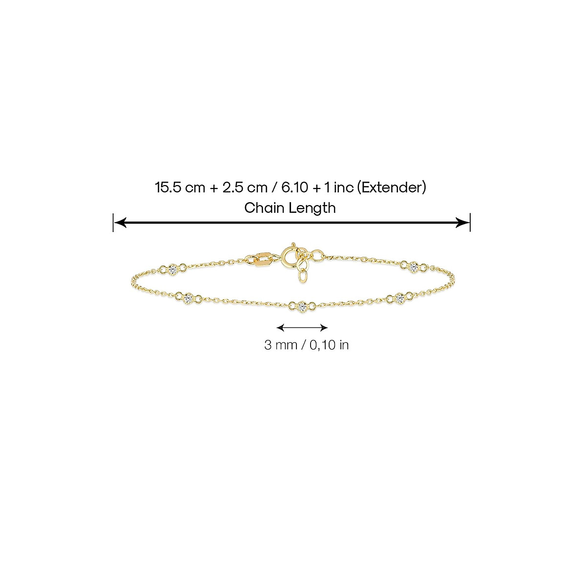 GELIN 14k Solid Gold Diamond Bead Station Adjustable Bracelet for Women