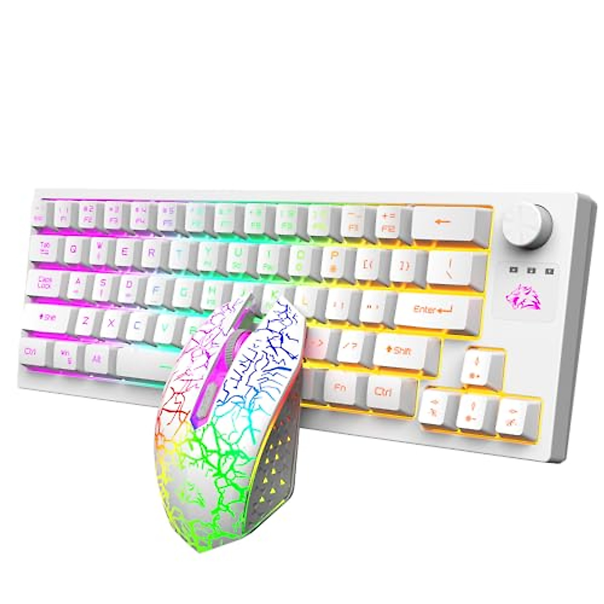 FELICON 2.4G Wireless Mini Gaming Keyboard and Mouse Combo, RGB Backlit TKL Mechanical Feel Keyboard and 7 Color Crack Illuminate Mouse, Mouse Pad for Windows, Computer, Desktop, PC, Notebook