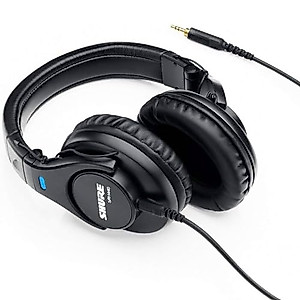 Shure SRH440 Professional Studio Headphones, Enhanced Frequency Response and Extended Range for Home and Studio Recording, with Detachable Coiled Cable, Carrying Bag and 1/4" Adapter (SRH440-BK)