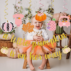Little Pumpkin Baby Shower Decorations, Gold Glitter A Little Pumpkin is On Her Way Banner Little Pumpkin Baby Shower Banner for Little Pumpkin is On Her Way Baby Shower Party Decorations