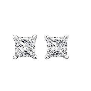 PARIKHS Princess cut Diamond stud Screw Back 14K White Gold (0.25ct, Clarity-I3)