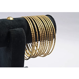 Pure Hands Nicole Speckle (Set of 12) - Slim Spacer Golden Bangle Bracelets for Women (2.6 Inches)