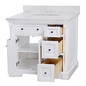 Sydney 36-inch Bathroom Vanity (Engineered Marble/White): Includes White Cabinet with Engineered Marble Countertop and White Ceramic Sink