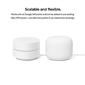 Nest WiFi Router with 1 Point - Mesh Router for Wireless Internet - Wi-Fi Extender with Smart Speaker - Works with Nest WiFi and Google WiFi Home Wi-Fi Systems - Snow (Renewed)