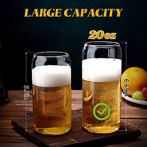 Porkus Glass Cups with Lids and Straws 4pcs Set, 20oz Glass Cups, Glass Coffee Cups, Iced Coffee Cup, Cute Tumbler Cup