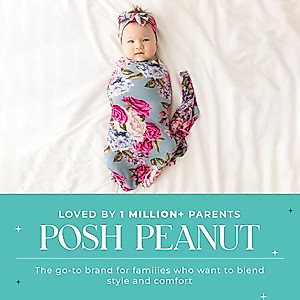 Posh Peanut Swaddle Blanket & Headband Set – Viscose from Bamboo Stretchy Baby Swaddle for Newborn Girls, Receiving Blanket or Nursing Cover (Lacey)