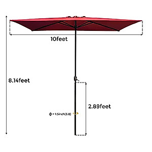 LAUREL CANYON Rectangular Patio Umbrella Market Table Umbrellas Outdoor Umbrella with Push Button Tilt and Crank for Lawn, Garden, Deck, Backyard & Pool, 6.5 x 10ft, Red