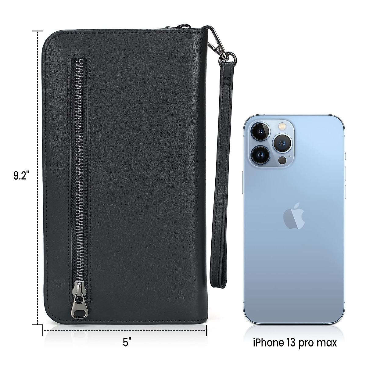 Polare Napa Leather Family Travel Passport Wallet and Documents Organizer RFID Blocking Case Holder Fits 6 Passports for Men and Women(Black)