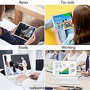 POWMUS 10 Inch Tablet Android 10 Phone Tablet, Tablet with Dual SIM, 32GB Quad Core, IPS Touchscreen, 8MP Rear Camera WiFi GPS Bluetooth USB C, Support 3G Phone Call, Include Tablet Leather Case
