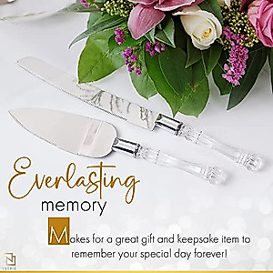 LUSHIG Cake Knife and Server Set | Acrylic Faux Crystal Handles & Premium 420 Stainless Steel Blades | Cake Cutting Set for Wedding Cake, Birthdays, Anniversaries, Parties