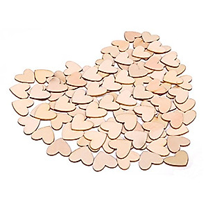 Shapenty Unfinished Blank Wooden Heart Shaped Slices Discs DIY Craft Pieces for Wedding Ornaments Christmas Party Embellishment, Pack of 100