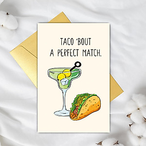 Funny Wedding Shower Card for Bride and Groom, Humorous Pun Wedding Card for Friends, Congrats Engagement Card, Taco 'Bout A Perfect Match
