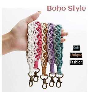 Macrame Keychain Car Keys Keychain Wristlet Keychain Wrist Lanyards For Keys Cute Key Chain Key Lanyard Wrist Lanyard for Women Girls Keyring Bracelet Holder Key Wristlet Keychains for Women
