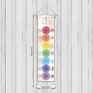 DigiTizerArt Hanging Poster Canvas Wall Art Banner for Meditation 7 Chakras Yoga Painting | Wall Hanging Tapestry Decoration Black and White | 33 x 135 cm (White)
