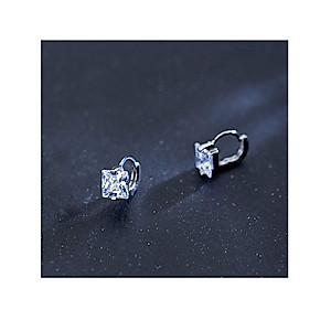 Princess Cut CZ Tiny Small Hoop Cartilage Earrings for Women 925 Sterling Silver Square Solitaire Crystal Diamond Hypoallergenic Dainty Sleeper Hoops Jewelry Gifts 6mm Inner