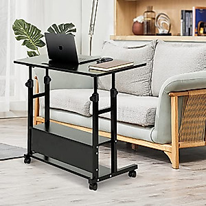 Home Office Desks Standing Adjustable Height Small Laptop Desk with Storage for Small Spaces Computer Table for Couch Bedrooms Mobile Rolling Portable Student Desk on Wheels Modern Uplift Black Desk