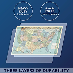 2 Pack - World Map Poster & USA Map Chart [Tan/Color] (Laminated, 18” x 29”)