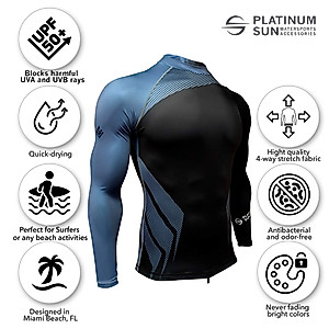 Platinum Sun UPF 50+ Rash Guard for Men Long Sleeve Swim Surf Shirt - Tight Tit UV Rashguard (Cobalt, XXL)