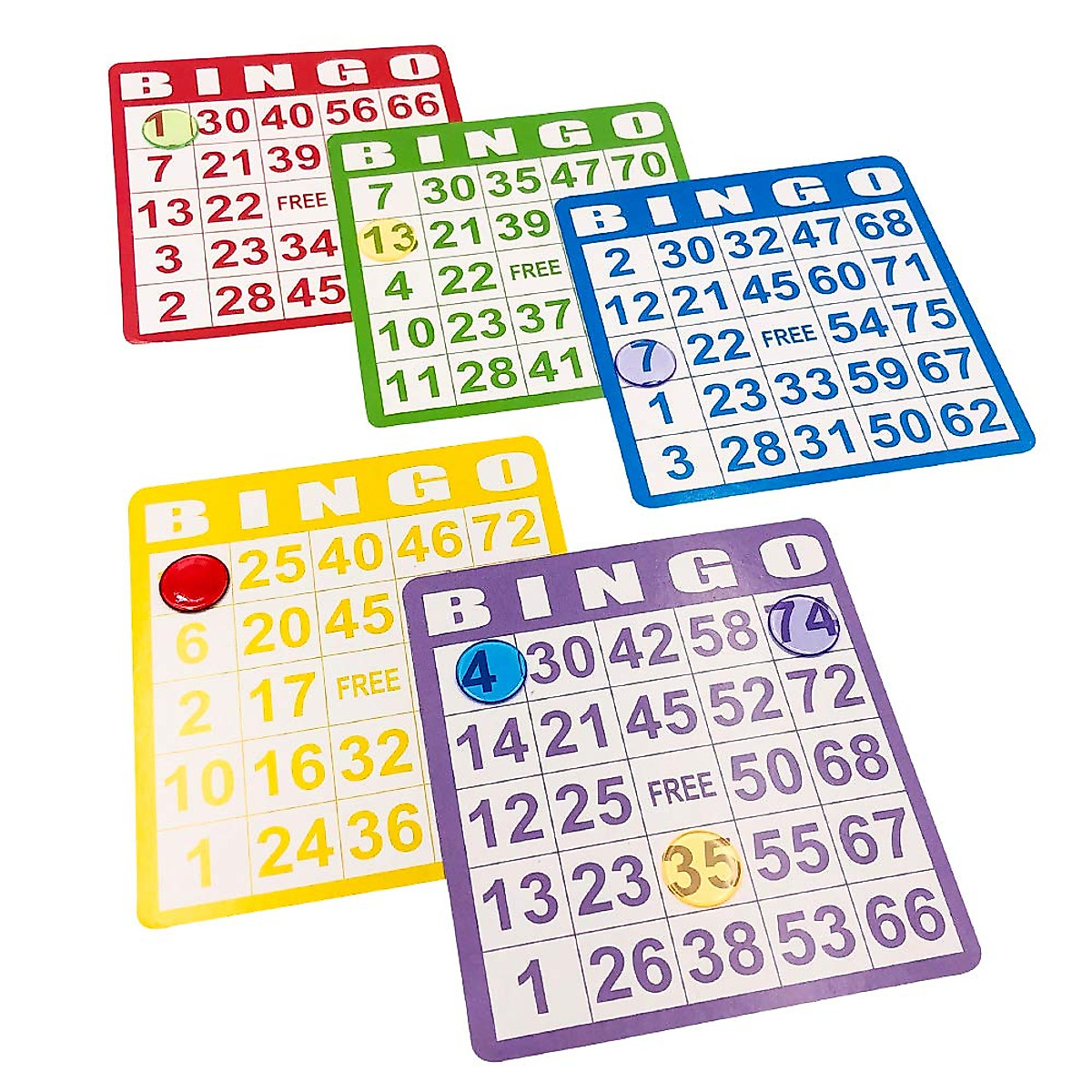 YH Poker Yuanhe Bingo Cards Game Set - Includes 100 Bingo Cards and 1000 Colorful Transparent Bingo Chips, Great for Bingo Games,Card Games, School Classroom Games,Family Gathering Activity