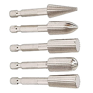 Wisoqu 5Pcs Rotary File Cutting Burrs,14in Hex Shank Double Cut Metal Grinder Drill Bit Set High Speed Steel Rotary File Set,for Carving Polishing