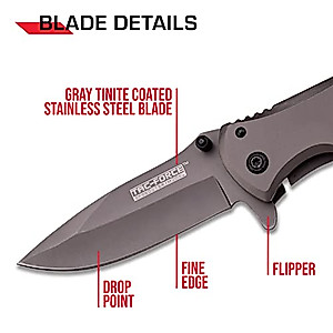 TAC FORCE Spring Assisted Folding Pocket Knife –Grey TiNite Coated Stainless Steel Blade and Handle, Frame Lock and Pocket Clip, Tactical, EDC, Rescue - TF-848