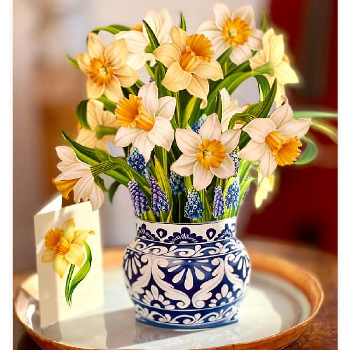 Freshcut Paper Pop Up Cards, English Daffodils, 12 inch Life Sized Forever Flower Bouquet 3D Popup Greeting Cards with Note Card and Envelope
