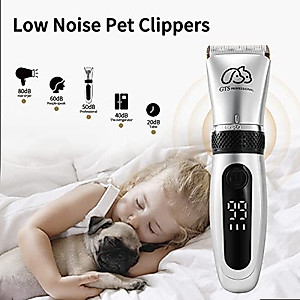 Pet Clippers Professional Dog Grooming kit Adjustable Low Noise High Power Rechargeable Cordless Pet Grooming Tools , Hair Trimmers for Dogs and Cats, Washable（IPX5), with LED Display.
