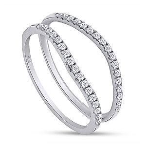 SAVEARTH DIAMONDS 1/4 ct t.w Round Cut Lab Created Moissanite Diamond Curved Ring Guard Enhancer For Women In 14K White Gold Over Sterling Silver(D Color, VVS1 Clarity 0.25 Cttw)-8