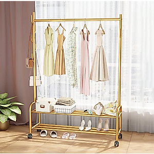 Thick forest Gold Clothing Rack Gold Clothes Rack Gold Garment Rack Heavy Duty Shoes Bags Gold Clothes Organizer Storage Shelves