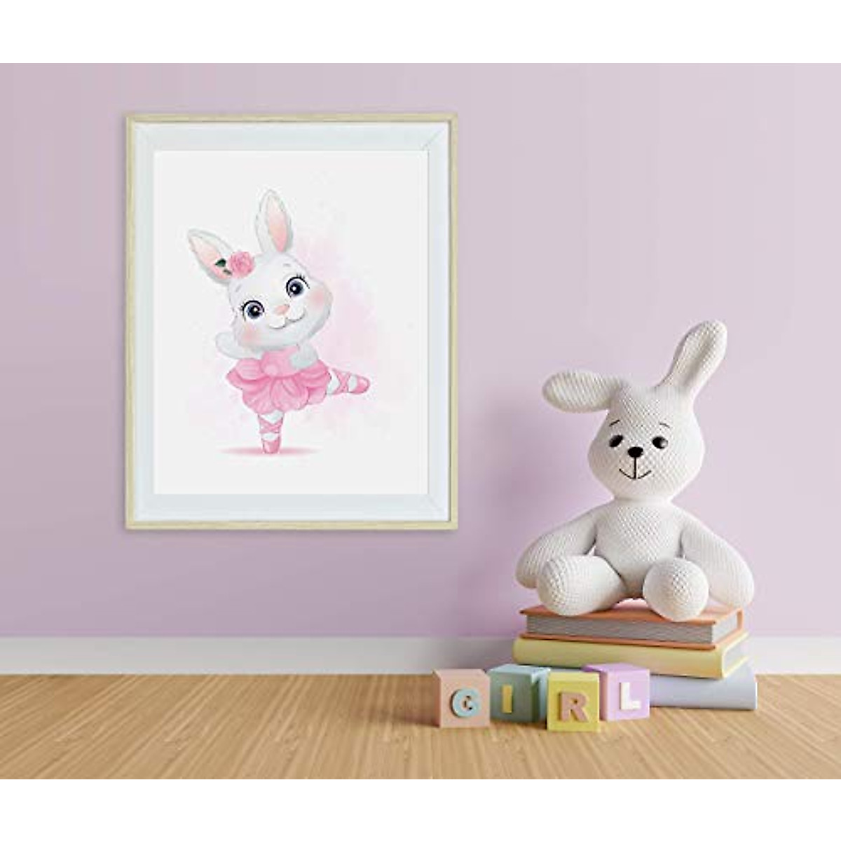 Framed Nursery Wall Art Animals Ballerinas for Girl Baby Room Wall Decor, 10"x12" Wood Frame, Set of 3