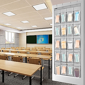 ANZORG Over Door Hanging Water Bottle Holder Cup Organizer for Kitchen Pantry Glass Bottle Storage Rack with 20 Pockets (MESH POCKETS)