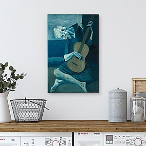 wall26 Canvas Print Wall Art The Old Guitarist by Pablo Picasso Cultural People Oil Painting Fine Art Traditional Dramatic Multicolor Ultra for Living Room, Bedroom, Office - 24"x36"