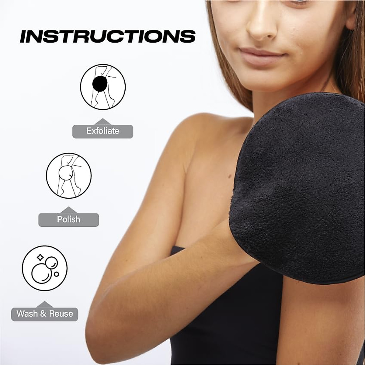 BODY Exfoliating Washcloth Mitt, Soft Dual-Sided Wet & Dry Face & Body Exfoliator - Body Scrubber Exfoliating Cloth Pad