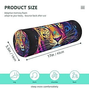 xigua Colourful Leopard Neck Roll Pillow for Neck Relief with Removable Washable Cover - Memory Foam Round Cylinder Bolster, Ergonomically Designed for Head, Neck, Back, and Legs