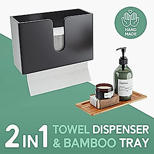 Bamboo Paper Towel Dispenser with Removable Top Tray for Bathroom and Kitchen - Wall Mount and Countertop Multifold Paper Towel, C-Fold, Zfold, Tri fold Hand Towel Holder Commercial (Black)