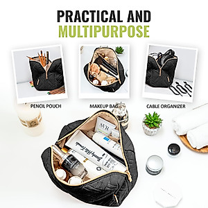 BOACAY Large Makeup Bag, Travel Cosmetic Pouch for Women, Girls & Kids, Zipper Toiletry Organizer for Purse, Kit Case for Accessories, Brushes