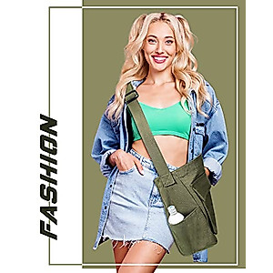 Sweetude Canvas Messenger Bag Crossbody Tote Bag with Multiple Pockets Laptop Large Shoulder Bags Aesthetic Casual Vintage Versatile School Cross Body Bag for Women Men, Green