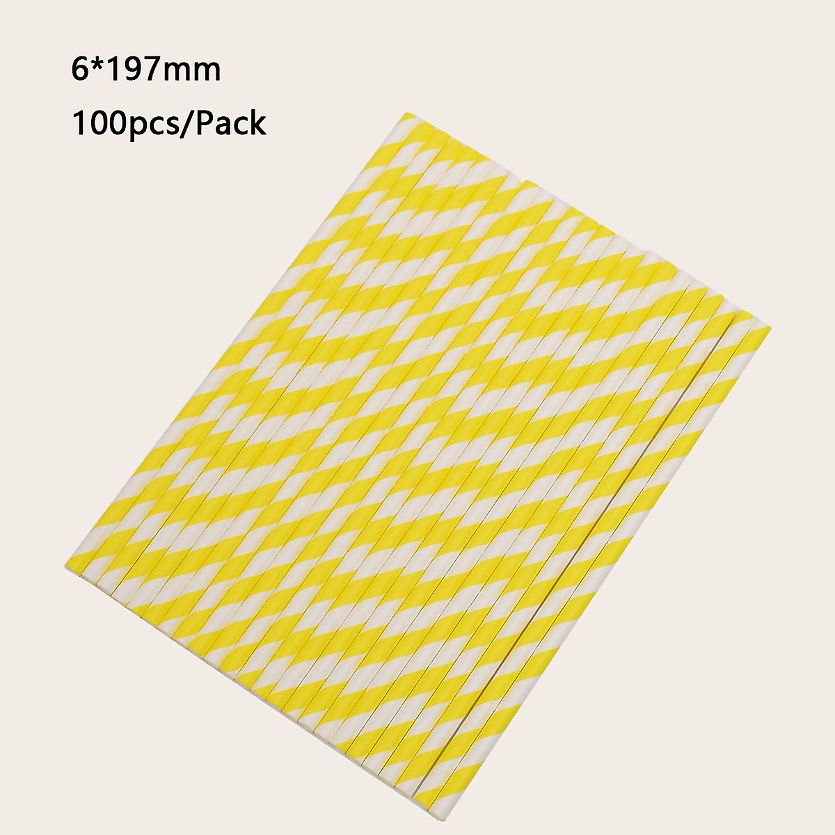 YAOSHENG Paper Straws for drinking, 100 Pack Yellow Striped paper straws for Party Supplies,Birthday,Wedding,Bridal/Baby Shower,Juice, shakes,Smoothies,cocktail