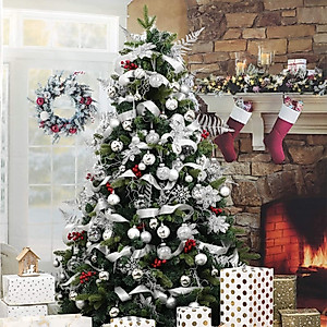 Wironlst Christmas Ball Ornaments Shatterproof Clear Large Plastic Hanging Ball Decorative Baubles Set with Stuffed Delicate Decorations (Multi-Size, Silver)