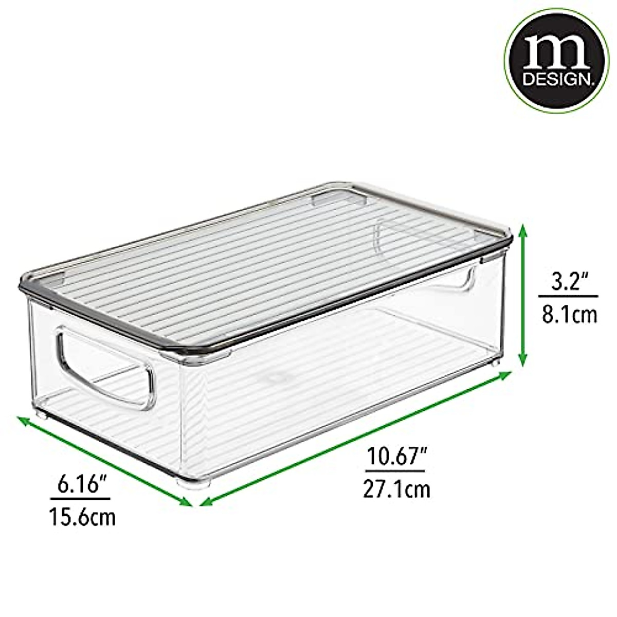 mDesign Plastic Pantry Storage Box Container with Lid and Built-In Handles - Organization for Flour, Cereal, Pasta, Rice, or Food in Kitchen Cupboard, Ligne Collection, 8 Pack, Clear/Smoke Gray