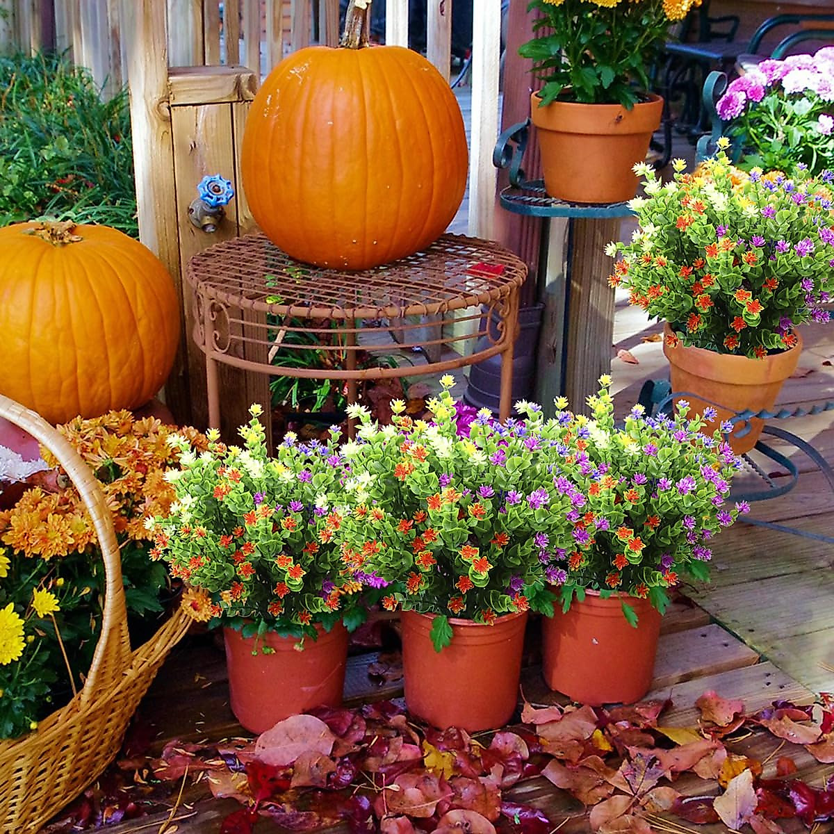 LUCKY SNAIL Artificial Flowers, Fake Outdoor UV Resistant Boxwood Shrubs Plants, Lifelike Plastic Flowers for Indoor Outdoors Home Office Garden Wedding Sidewalk Trim Decor, 4 Pcs(Orange)