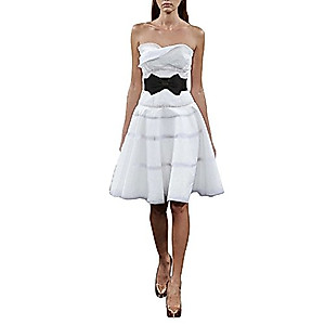 Meta-U Women Flower Elastic Wide Waist Belt (black bow & white bow)
