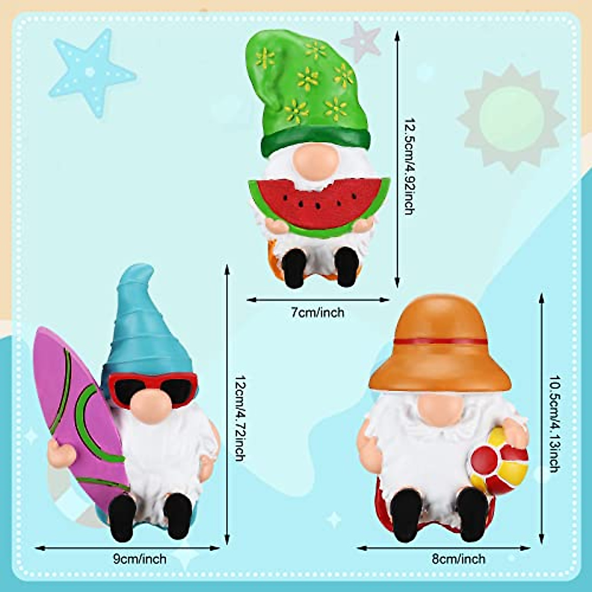 3 Pieces Summer Gnomes Beach Gnomes Summer Decor Romantic Summer Gnomes Resin Gnome Figurines Sweet Elf Gnomes for Table Tiered Tray Farmhouse Home Kitchen Hawaii Party Patriotic Decorations Gifts