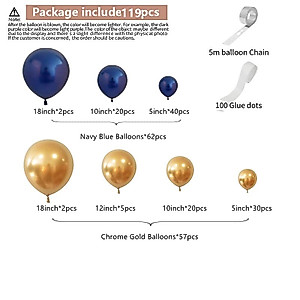 Navy Blue Balloons Arch Garland Kit 119pcs Chrome Gold Balloons for Wedding Graduation Birthday Party Decor