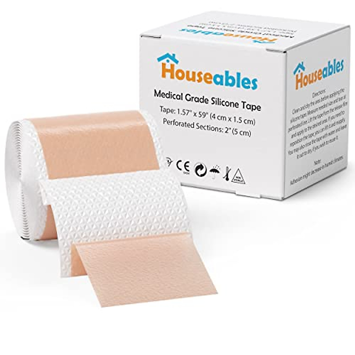 Silicone Scar Sheets, Soft Gel Tape, 1.57” x 60”, with 2” Perforations, Tan, Flexible, Medical Grade for Surgery, Keloids, Burns, Sensitive Skin, Wound Protection, Healing Patch | Houseables