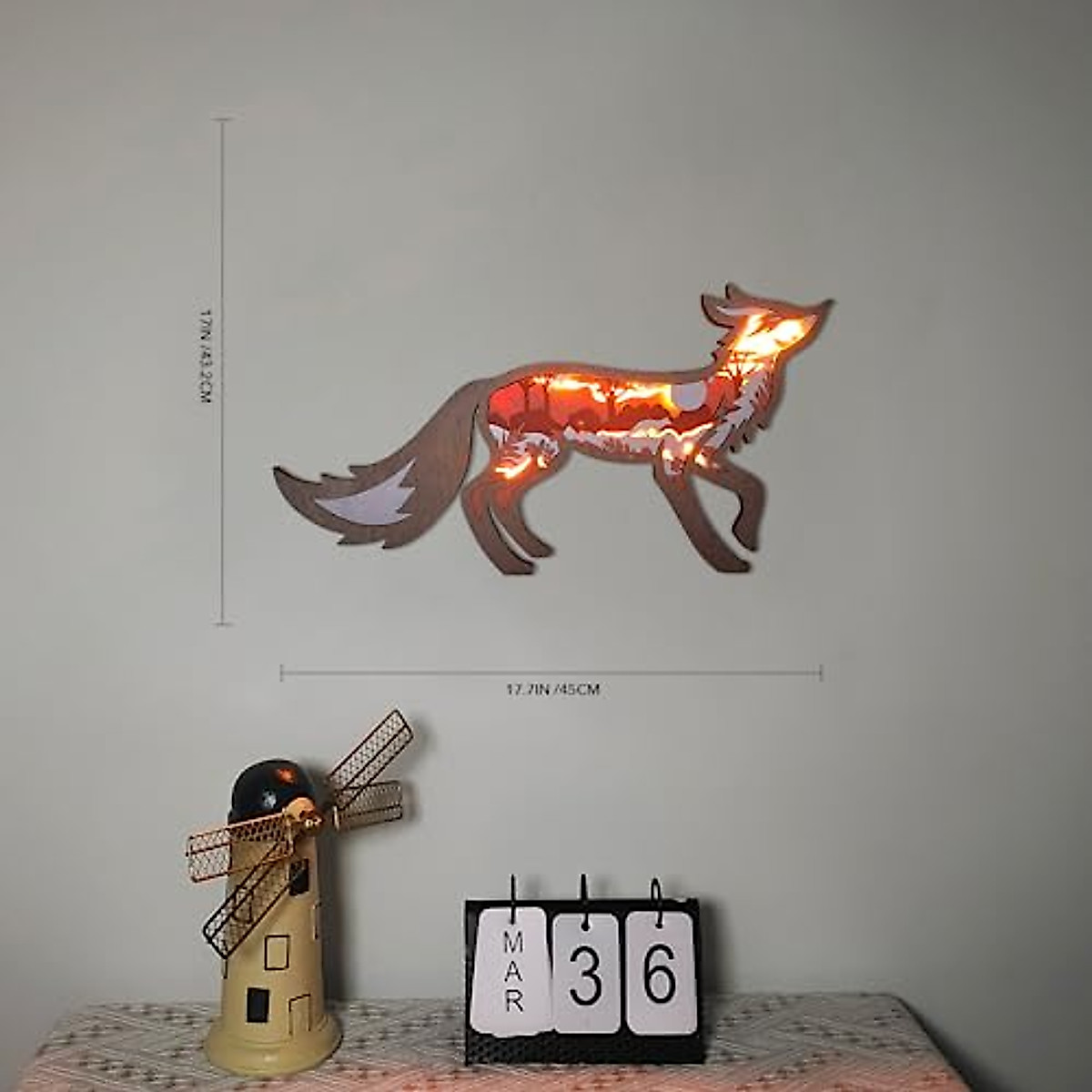3D Wooden Animals LED Night Light, Art Wall Home Hanging Decor Carving, Wood Carved Lamp Modern Festival Decoration Desktop Desk Table Living Room Bedroom Farmhouse Office Shelf (Fox)