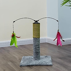Go Pet Club Everyday Value 19in Scratching Post with Sisal Rope and Interactive Hanging Toy Feather, Gray