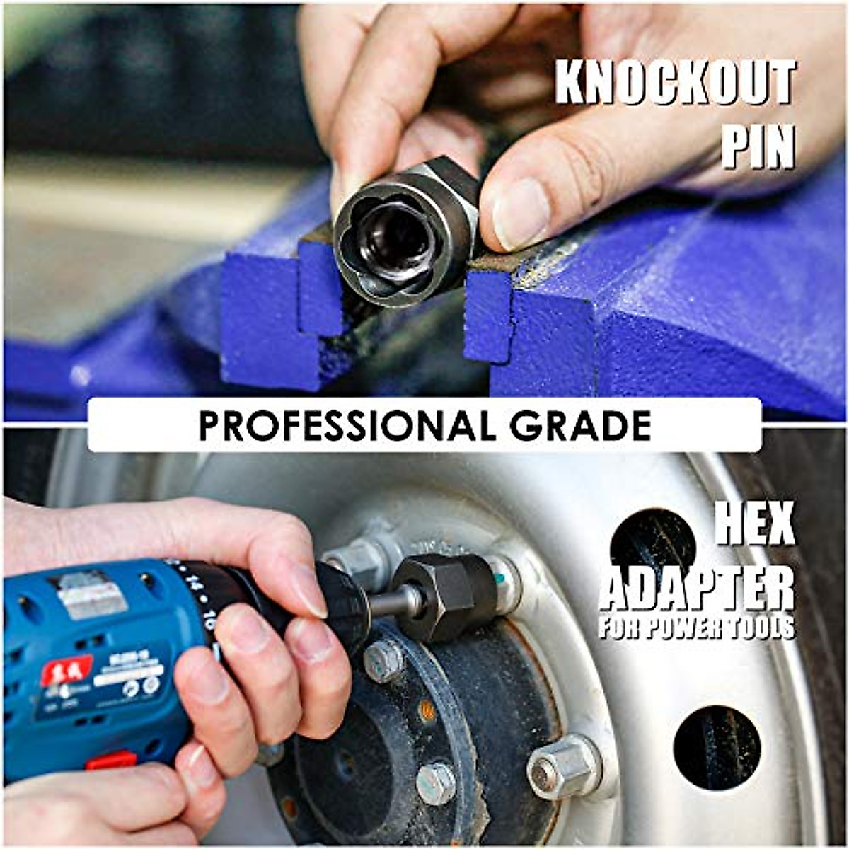 Topec 18-Piece Stripped Nut Remover, 3/8” Drive Impact Extractor Set, Damaged Bolt Nut Remover with Hex Adapter, Perfect Tool Kit for Removing Stripped, Damaged, Rounded off and Rusted Bolts & Nuts